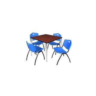 42 in. Square Breakroom Table- Cherry Top, Chrome Base & 4 M Stack ...