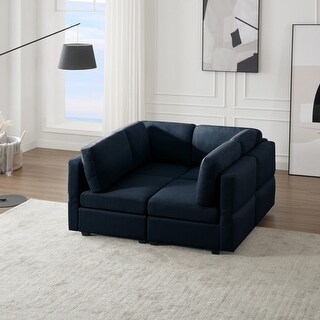 Blue 4-Pieces Modular Sectional Storage Sofa Bed Set with Adjustable ...