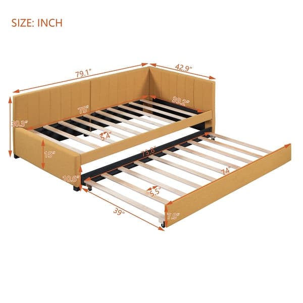 Semi-closed Upholstered Daybed L-shape Guardrail Linen Fabric Sofa Bed ...