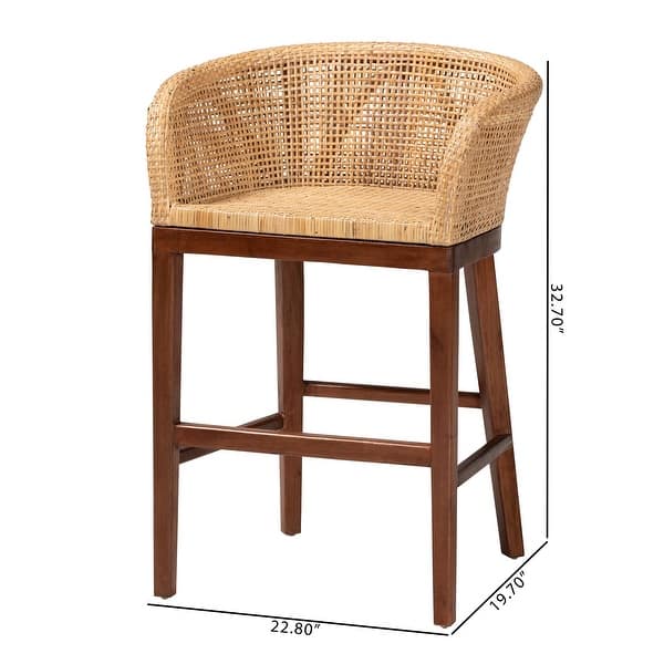 Papua Modern Bohemian Natural Rattan and Acacia Wood Counter Stool ...