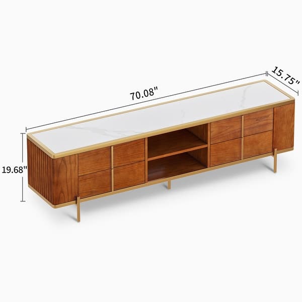 Moasis 70-inch Wide TV Stand Media Console with Slate Top and Walnut ...