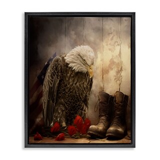 Stupell Solemn Memory Eagle & Roses Framed Floater Canvas Wall Art ...