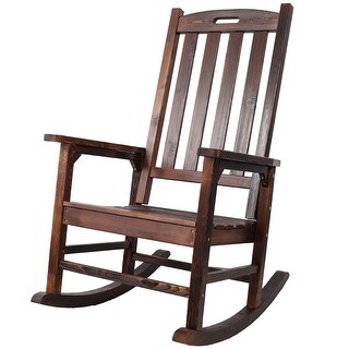 Wooden Oversized Porch Rocker Chair With Wide Seat And Tall Backrest ...