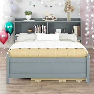 Full Size Size Bed with Bookcase Headboard, Trundle and Storage drawers ...