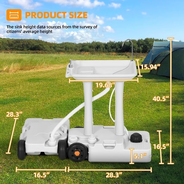 Portable Sink Camping 30L with Rolling Wheels Hand Washing Station with ...