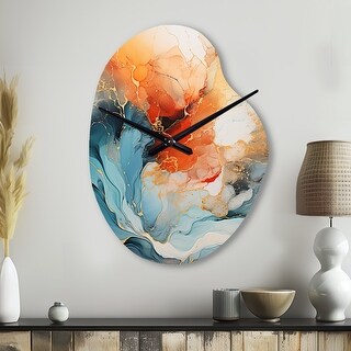 Teal Orange Bold Abstract Flow Collage II - Dams Large Wall Clocks ...