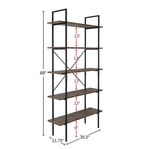 5-Tier Bookshelf Open Industrial Style Etagere Wooden Shelving ...