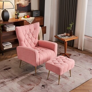 Pink Home Armchair Footstool Set Tufted High Back Chair - Bed Bath ...