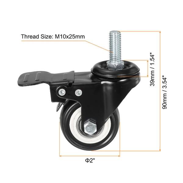 2 Inch PU Swivel Threaded Stem CasterM10x25mm with Brake 110lbs Load ...