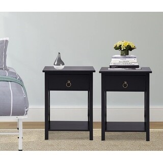 Modern Black Night Stand Set of 2 with Drawers and Shelf for Bedroom ...