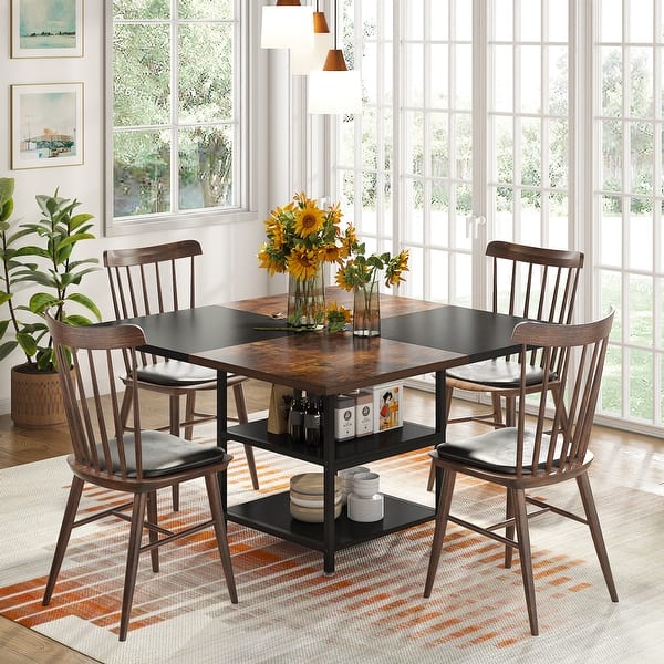 Kitchen Table Dining Table for 4 with Storage Shelf Metal Legs Wood ...