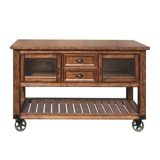 Rectangular Kitchen Cart with Caster Wheels in Distressed Chestnut ...