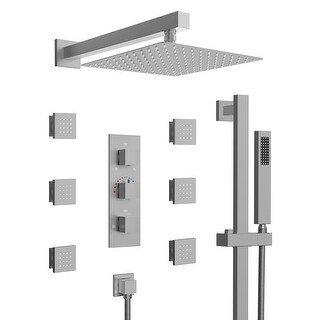 EVERSTEIN LED Thermostatic Shower Faucet System 12" Ceiling Rainrfall ...