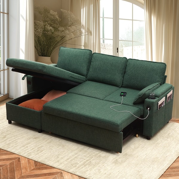 Pull Out Sectional Sofa Bed Couch with Storage Chaise for Living Room ...