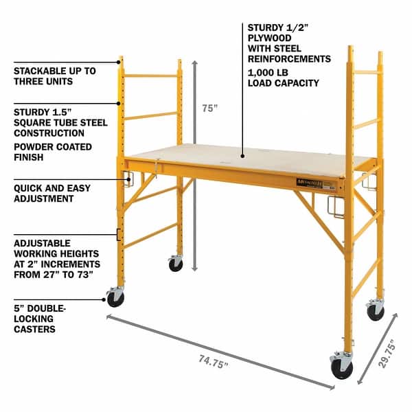 MetalTech 6 Foot Portable Jobsite Series Baker Scaffolding with Locking ...