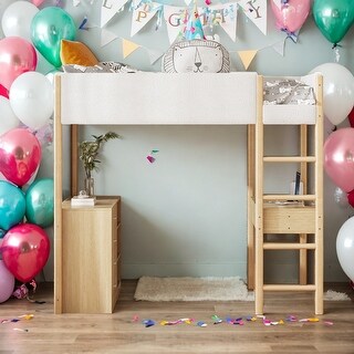 Full Size Teddy FleeceLoft Bed Wood Bed,Storage Shelf, Drawers, and ...