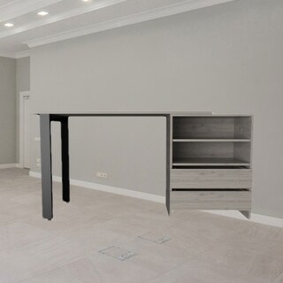 Sleek Modern Computer Desk with Metal Legs, Two Drawers and Shelves for ...
