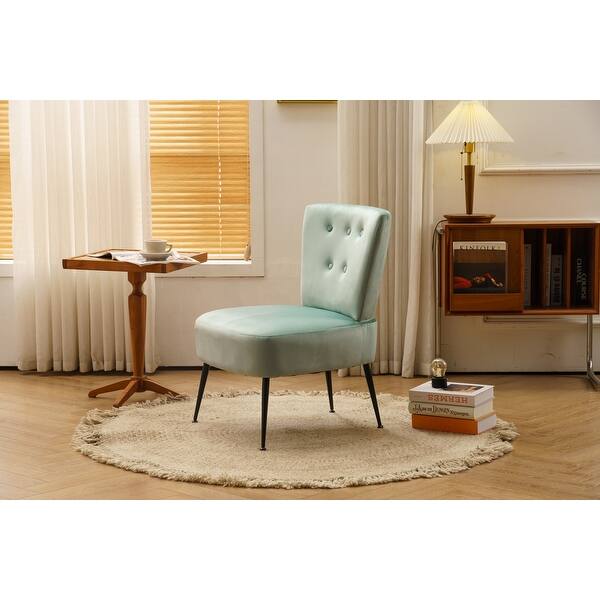 Velvet Fabric Accent Slipper Chair Living Room Chair with Black Metal ...