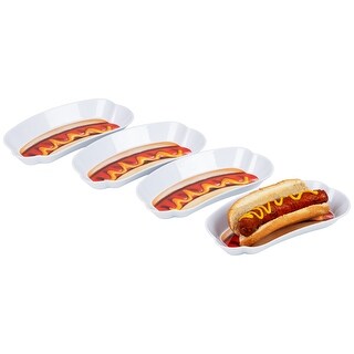Mind Reader Hot Dog Serving Plates for Parties and BBQs, 4 Piece Set ...