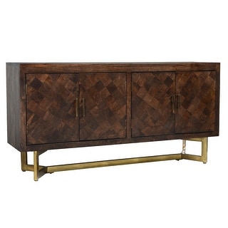 72 Inch Mango Wood Sideboard Buffet, 2 Cabinet, Diamond Pattern, Brass ...