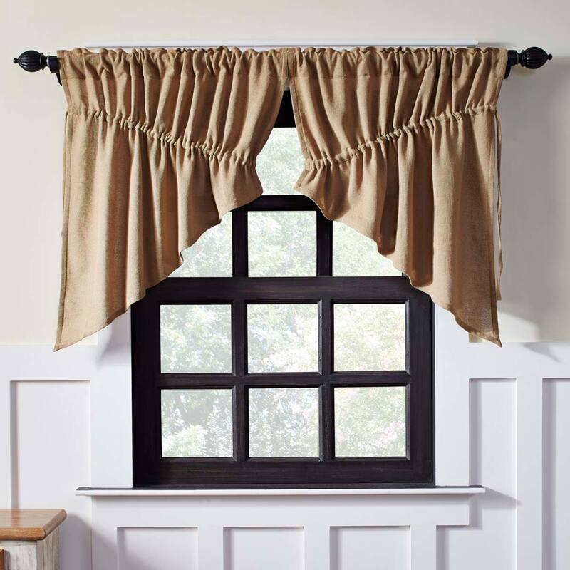 Farmhouse Kitchen Curtains VHC Cotton Burlap Prairie Swag Pair Rod ...