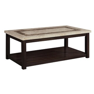 Cora 48 Inch Coffee Table, Faux Marble Top, Block Legs, Espresso Brown ...