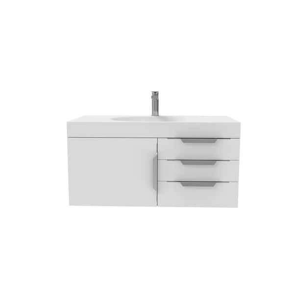 Thames 36" Shallow Basin Wall Mounted Bathroom Vanity Set w/ White Top ...
