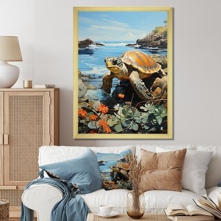 Designart "Turtle Portrait Geometric I" Animals Turtle Framed Wall Art ...