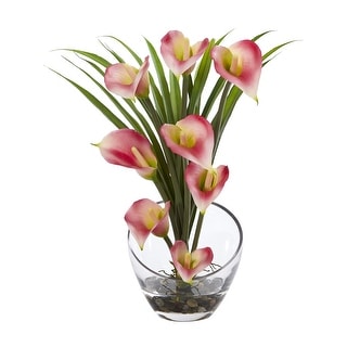 15.5" Pink Calla Lily Flower and Grass Artificial Arrangement in Vase ...