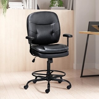 Tall Leather Drafting Chair Adjustable Office Chair with Footrest Ring ...