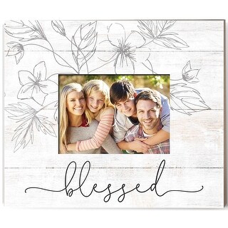 13" x 15" White "Blessed" Floral Botanical Slat Photo Frame - other ...