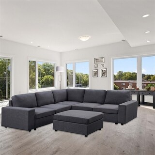 Dark Gray Linen Sectional Sofa with Ottoman - Bed Bath & Beyond - 38951697