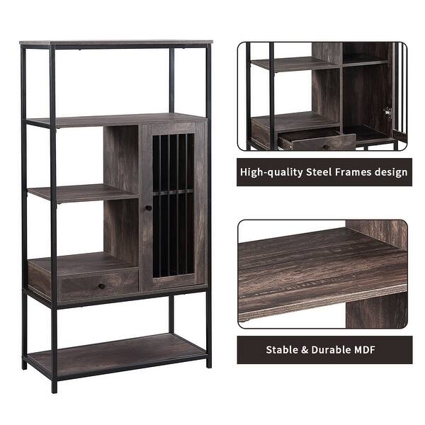 Bookcase and Bookshelf 5 Tier Display Shelf with Doors and Drawers ...