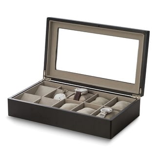 Curata Matte Black Finish Glass Lid Velour Lined Wooden 6-Wrist and 4 ...