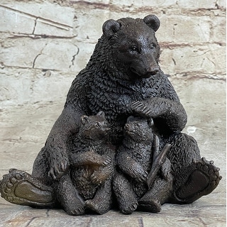 Mama Bear With Cubs Family Of Bears Bronze Metal Figurine Sculpture ...