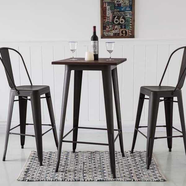 Carbon Loft Greenwood Industrial Metal Pub/Bar Table With Elm Top - Bed ...
