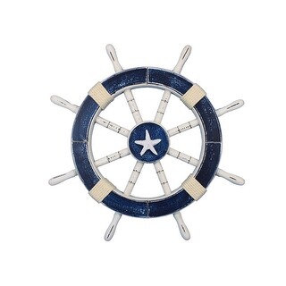 Rustic Dark Blue Decorative Ship Wheel with Starfish - 18" L x 1" W x ...