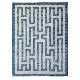 Shahbanu Rugs Denim Blue Maze Design with Berber Influence Hand Knotted ...