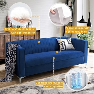 3 Seater Striped Back Couch Velvet Removable Sofa w/ Matal Legs - Bed ...