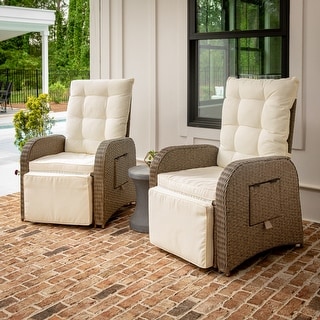 Indoor/Outdoor Wicker Rattan Recliner with Flip-Up Side Table - Bed ...