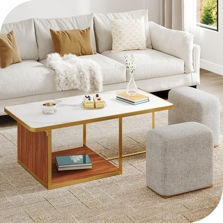 Modern Faux Marble Coffee Table Sofa Table with 2 Ottomans - Bed Bath ...