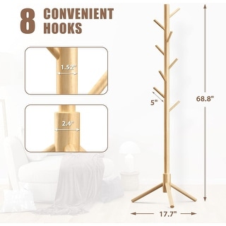 Wooden Coat Rack Stand Tree with 8 Hooks - On Sale - Bed Bath & Beyond ...