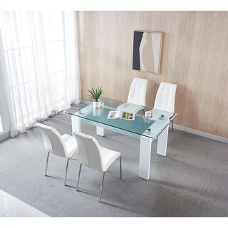 5 Pieces Dining Table Set with Double-Layer Tempered Rectangular Glass ...
