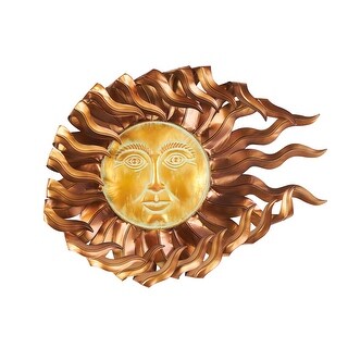 Metal Sun Home Wall Decor with Gold Sun Face and Folded Wavy Rays ...