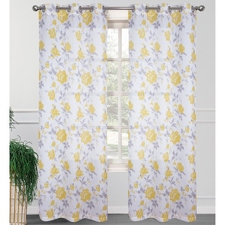 Reema 2 Pack Floral Printed Sheer Grommet Window Panel, 2-38x84 Inches ...