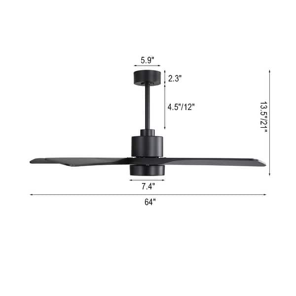 WINGBO 54" and 64" 5 ABS Blades DC Motor Indoor Ceiling Fan with Light ...