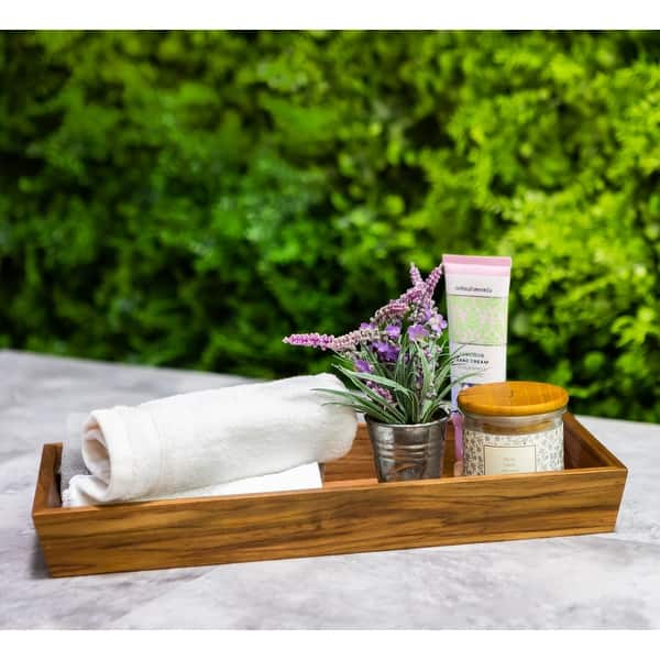 Solid Teak Vanity Tray - 15-1/4" L x 7" W x 1-3/4" H - Bed Bath ...