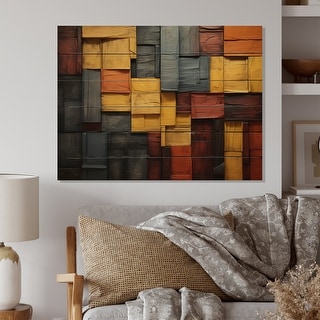 Designart "Forest Red Wood Collage II" Modern Print on Natural Pine ...