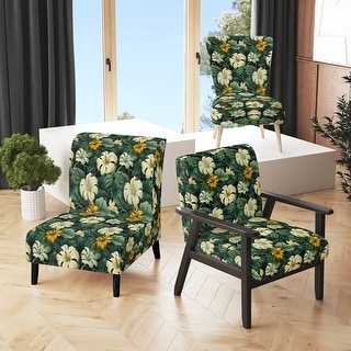 Designart "Monstera Elegance Tropical Pattern III" Upholstered Tropical ...