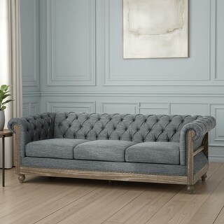 Ober Sofa, Rivets Chesterfield Button Tufted Gray, 86 Inch, Natural ...